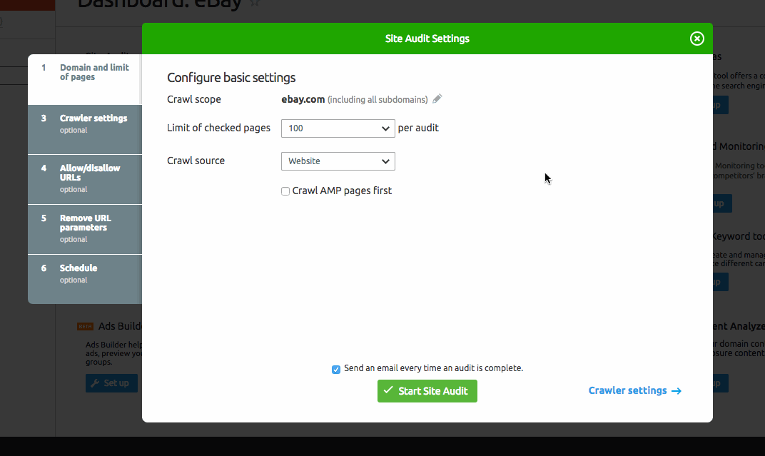 Configuring Your Site Audit Manual Reports And Tools Semrush